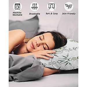 Edwiinsa Teal Summer Tropical Plants Pillow Covers King Standard Set of 2 20x36 Bed Pillow, Spring Green Leaves Plush Soft Comfort for Hair/Skin Cooling Pillowcases with Envelop Closure