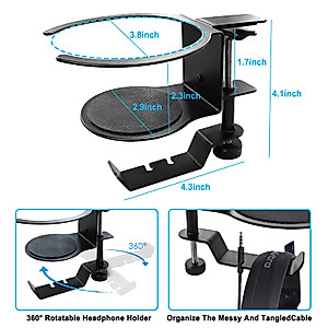 LBTING Desk Cup Holder, 2-in-1 Adjustable & 360° Rotating Office Gaming Desk Accessories for Under Desk Headphone Stand Hanging Headset, Holding Coffee Mug, Drinks, Water Bottle – Black