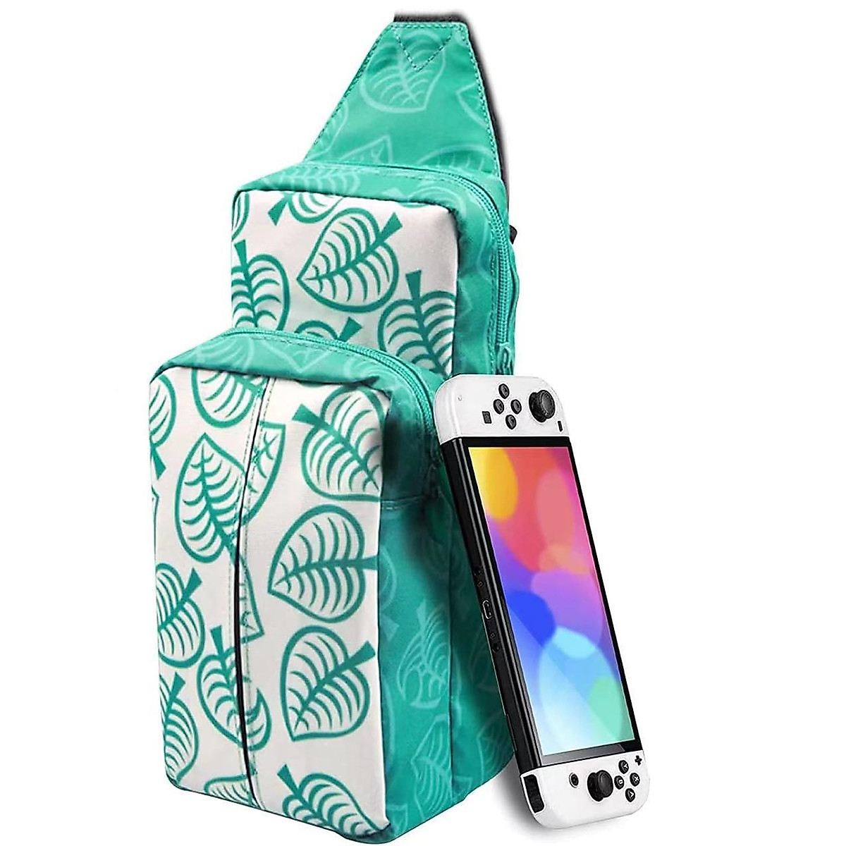 Red Yun En Cute Travel Bag for Nintendo Switch/ Lite/OLED, small portable sling Crossbody bag shoulder storage backpack, for NS Consolo, charging dock,Joy-Cons, men's and women's crossbody bag (Leaf style)