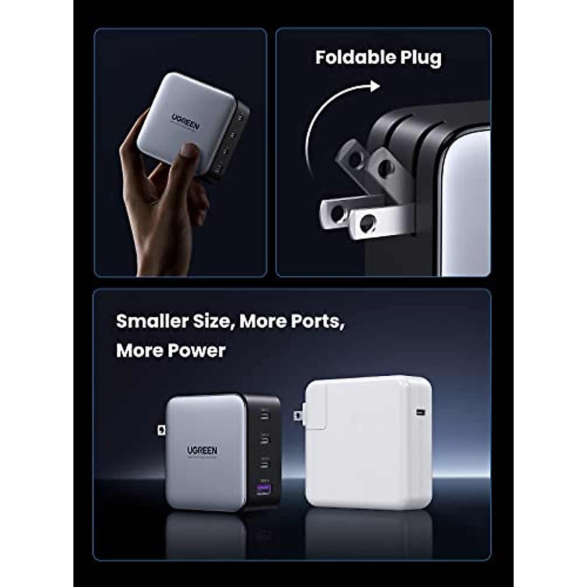 UGREEN 100W USB C Charger, Nexode 4-Port GaN Foldable Compact Wall Charger Power Adapter Compatible with MacBook Pro/Air, iPad, iPhone 14 Pro, Galaxy S23 Ultra, Steam Deck, Dell XPS, Google Pixelbook