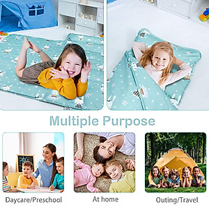 FAINSY Toddler Nap Mat with Pillow and Blanket,100% Cotton Fabric (Hi-Density&Hi-count-60S), 50x20x1.5 in, Padded Sleeping Mat for Daycare Preschool Prek, Kids Girls (Miss Bunny)