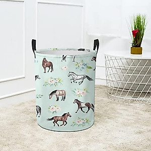 Floral Horse Pattern Laundry Basket Laundry Hamper Collapsible Storage Bin Oxford Fabric Clothes Baskets Nursery Hamper For Home,Office,Dorm,Gift Basket