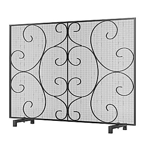 Kingson Single Panel Decorative Flat Fireplace Screen Cover Handcrafted Durable Metal Mesh, Heat-Resistant Free Standing Fire Spark Guard Mesh 37.8" L x 8.8" W x 30.7" H