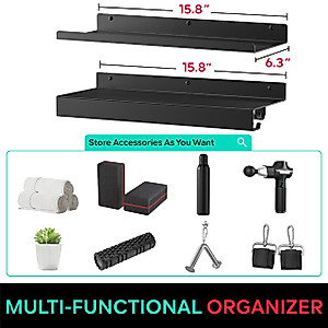 Crostice 2-Tier Metal Shelf Compatible with Tonal Accessories, Floating Shelf Organizer for Home Gym Storage, T-Locks Adapter Bracket Hanger, Gym Rack Wall Mounted with Hooks, Workout Shelf Holder