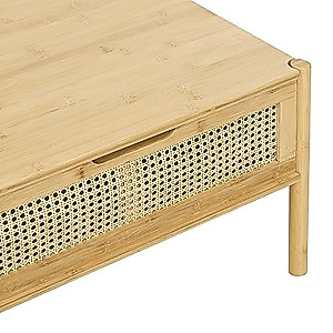 Aperturee Natural Bamboo and Rattan Wood Lift Top Coffee Table with Hidden Compartment and Adjustable Storage Shelf Lift Tabletop Dining Table for Home Living Room Office (Natural)