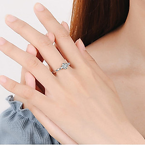 NewZenro Thin CZ Snowflake Adjustable Rings for Women Dainty Sterling Silver Plated Statement Wrap Band Flower Rings Fashion Expandable Knuckle Finger Rings for Bff Daughter Xmas