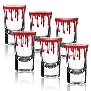 Whaline 6 Pack Halloween Shot Glasses Blood Splattered Drinking Glasses 1.7oz Horror Bloody Small Glass Shot Cups Halloween Party Cups for Bar Drinkware Supplies Halloween Party Decoration