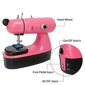 Fbshicung Mini Sewing Machine for Ages 8-12 Kids Beginners, Girls Pink Sewing Machine Lightweight Small Electric with Extension Table,LED Light