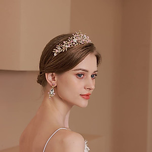 Kamirola Wedding Crown Bridal Tiaras with Earrings Pink Purple Headband for Women and Girls (Pink) …