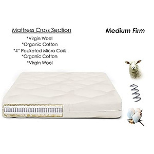 Pure Comfort Natural Cotton Mattress - Medium Firm - Wool & Individually Pocketed Micro Coils - Twin