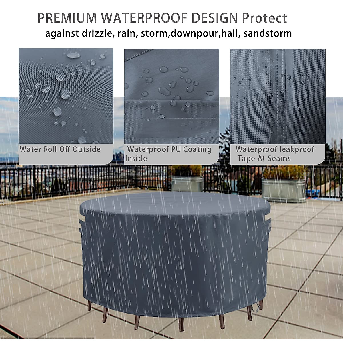 Garden Balsam Patio Furniture Cover Grey 108" D X 28" H Round Waterproof Outdoor Table Chair Set Covers Outdoor Sectional Cover Outdoor Furniture Set Cover