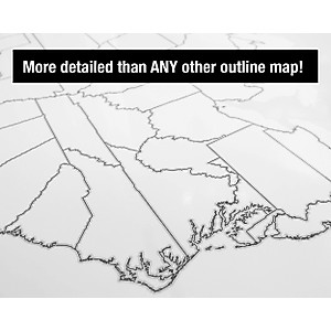 Large Blank United States Outline Map Poster, Laminated, 36” x 24” | Great Blank Wall Map for Classroom or Home Study | Free Dry Erase Marker Included | Includes Detailed Laminated Answer Sheet