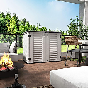 HOMSPARK Storage Shed Weather Resistance, Multi-Purpose Outdoor Storage Cabinet Waterproof, Outdoor Storage Cabinet for Bike, Garbage Cans, Lawnmower, Garden Accessories (off white, Standard-26 cu ft)