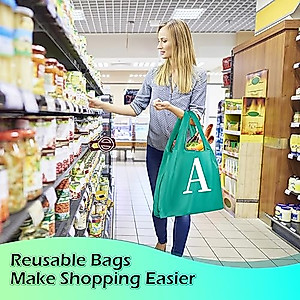 FURTOM Reusable Shopping Bags Foldable - Large Reusable Grocery Bags Heavy Duty 6 Pack, Foldable Shopping Bags in A Zi-pper Storage Pouch, Lightweight Polyester Fabric Personalized Shopping Bags A