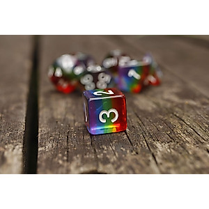 HD Polyhedral DND Dice Set RPG Rainbow Dice for Dungeons and Dragons(D&D) Role Playing Game,MTG,Pathfinder,Table Game,Math Games Dice Set with Dice Pouch