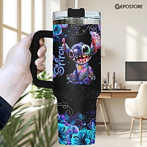 GEPOSTORE Blue Alien 40 Oz Tumbler With Lid Stainless Steel, Cute Cartoon Movie Character Tumbler, Birthday Gifts for Movie Lovers