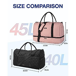 Travel Duffle Bag, BAGSMART 45L Large Carry On Bag Weekender Overnight Bag for Men Women with Shoes Compartment & Wet Pocket, Pink