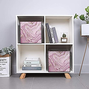 DamTma Rose Glitter Marbling Pattern Collapsible Storage Bins Fabric Storage Cubes with Handles Basket Storage Organizer for Shelves Closet Bedroom Living Room 10.6 in