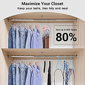 Belt Hanger Organizer for Closet, Ohuhu Wooden 12 Hooks Belt Rack Tie Holder for Storage, 360 Degree Rotating Belt Display Space Saver for Men Women Belt Tie Scarf Tank Top Accessories