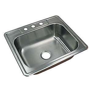 Transolid CTSB25228-3 Classic Single Bowl Kitchen Sink, 22 1/64" L x 25" W x 9" H, Brushed Stainless Steel