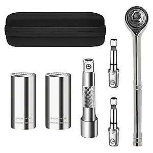 PANMAX Universal Socket Wrench Tool set (7-19mm) Multi-Function Professional Socket Tool Sets with Power Drill Adapter and Ratchet wrench Gift for DIY Handyman, Husband, Boyfriend, Dad, Women