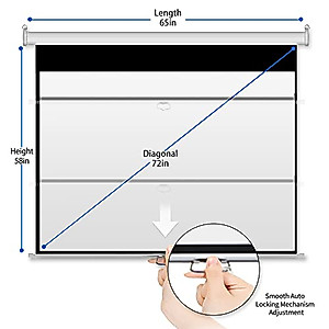 TRMESIA Projector Screen Pull Down 72inch Manual Projection Screen 16:9 Movie Projector Screen for Home Theater Wall Mounted Screen for Indoor Outdoor Movie Night