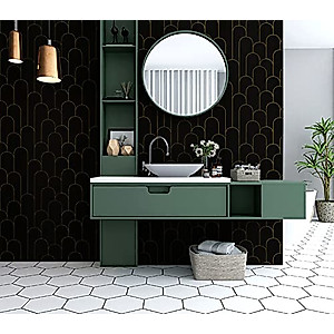 Stripe Peel and Stick Wallpaper Modern Black Contact Paper Geometric Black and Gold Removable Paper Self Adhesive Wallpaper Decorative for Wall Countertop Cabinet Furniture Vinyl Film 17.3"X118.7"