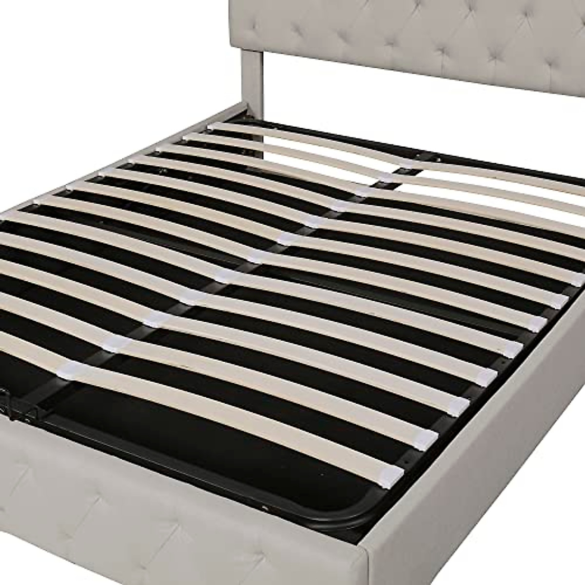 OPTOUGH Queen Size Storage Upholstered Platform Bed Frame, Adjustable Headboard Featured with Bluetooth Audio, LED Light and USB Charging, Fashion Furniture-Beige