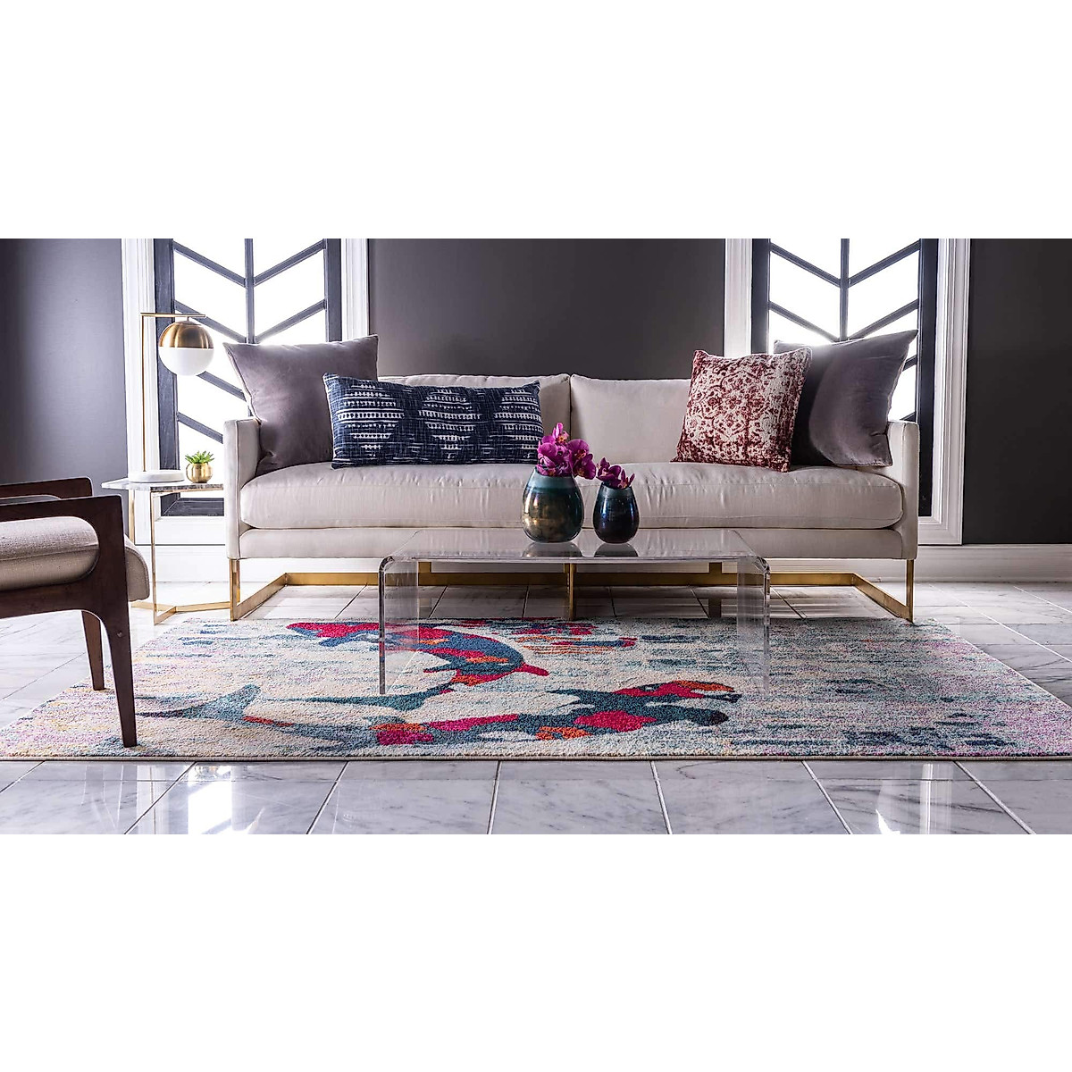 Unique Loom Positano Collection Coastal Modern Koi Fish Beige Area Rug (8' x 10')