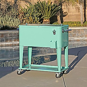 HomeAesthetics 80 Qt. Retro Rolling Cooler Ice Chest Cart with Shelf & Bottle Opener - Seafoam, Great for Outdoors, Patios, Decks, Parties, Backyards, Bars