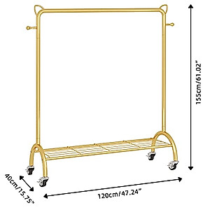 Dttwacoyh Garment Rack, Clothing Rack with Rounded Corners and Wheels,Cute Cat Ears, Heavy Clothes Rack for Bedroom, Living Room and Dormitory(Gold)