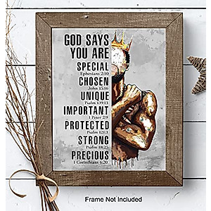 Motivational Black Art - Religious Wall Decor - African American Wall Art - Afro Wall Art - Christian Gifts for Men - Inspirational Scripture - Man Cave Home Office -Bible Verses -Spiritual Wall Decor