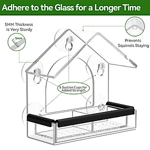 Clear Window Bird Feeder with 5 Extra Strong Suction Cups, DY-SKTY Sturdy and Durable Acrylic Bird Feeders for Viewing Wild Bird Outside, as a Bird Watching Gift, Outdoor Bird Feeder, and Garden Decor