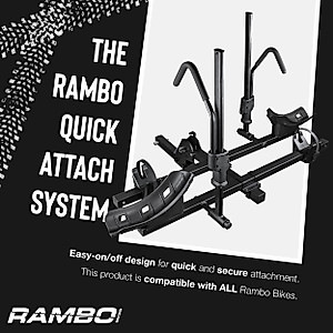 Rambo Bikes Fat Tire Electric Bike Hauler - Bike Rack Hitch Style 2-Bike Carrier - 145lbs Max Capacity, Fits 16"-29" Tire Sizes, Easy Tailgate or Hitch Access - Folds Compact for Easy Storage