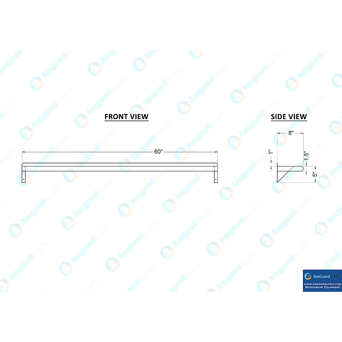 AmGood 8" X 60" Stainless Steel Wall Shelf | Metal Shelving | Garage, Laundry, Storage, Utility Room | Restaurant, Commercial Kitchen | NSF
