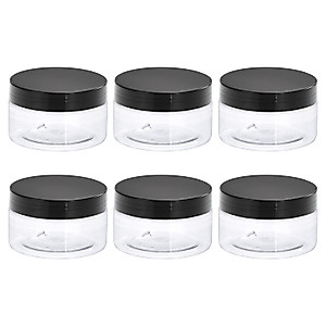 uxcell Round Plastic Jars with Black Screw Top Lid, 7oz/ 200ml Wide-mouth Clear Empty Containers for Storage, Organizing, 6Pcs