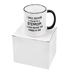 Maustic Stepmom Mothers Day Gifts, I Smile Because You are My Stepmom Funny Coffee Mug, Christmas Birthday Gifts for Stepmom from Bonus Daughter Bonus Son, Step Mom Coffee Mug 11 Oz White