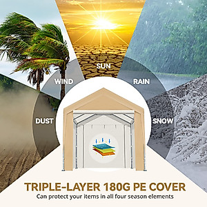 ADVANCE OUTDOOR Adjustable 10x20 ft Heavy Duty Carport Car Canopy Garage Shelter Boat Party Tent, Adjustable Heights from 9.5ft to 11.0ft, Removable Sidewalls and Doors, Beige