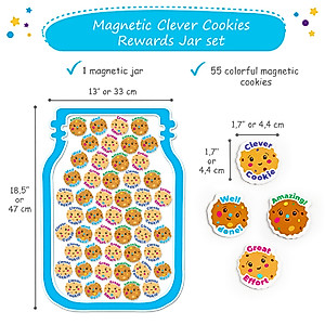 Simply magic 50+5 PCS Magnetic Clever Cookies Rewards Jar for Kids - Behavior Management Classroom Tools, Marble Jar Reward System for Classroom, Positive Behavior Reward Chart for Classroom