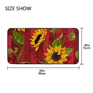 Kuizee Kitchen Rug Kitchen Mat Sunflower Floral Red Stripes Bathroom Rug Hallway Entry Rugs Non Slip Soft Water Absorbent 39×20 Inch