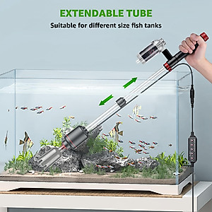 Suness Electric Aquarium Vacuum Gravel Cleaner: 24W Automatic Fish Tank Gravel Cleaner Vacuum with Strong Suction for Water Change Wash Sand Water Shower and Water Circulation, Timed Off