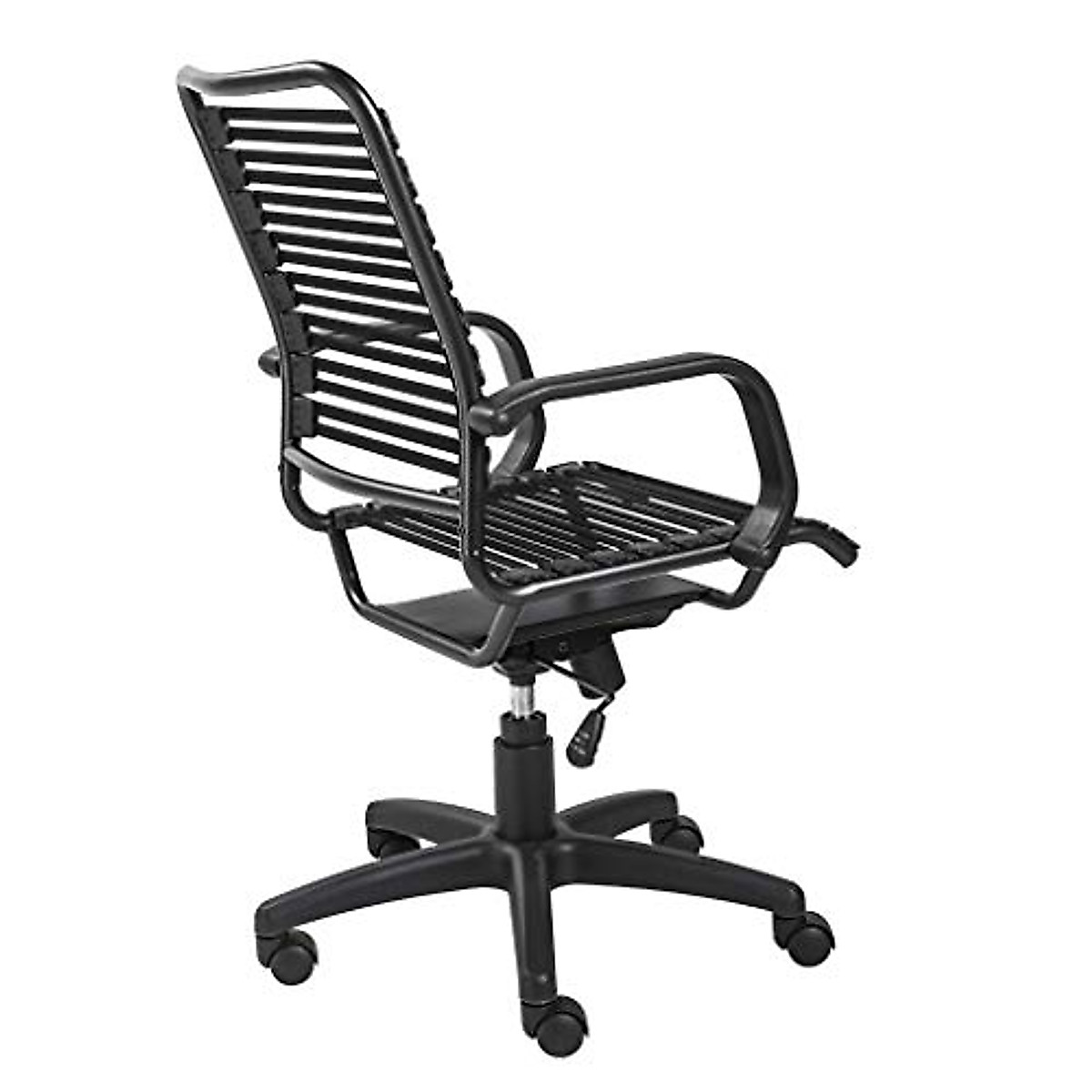 HomeRoots 23.04" X 25.6" X 41.74" Black Flat Bungie Cords High Back Office Chair with Graphite Black Frame and Base