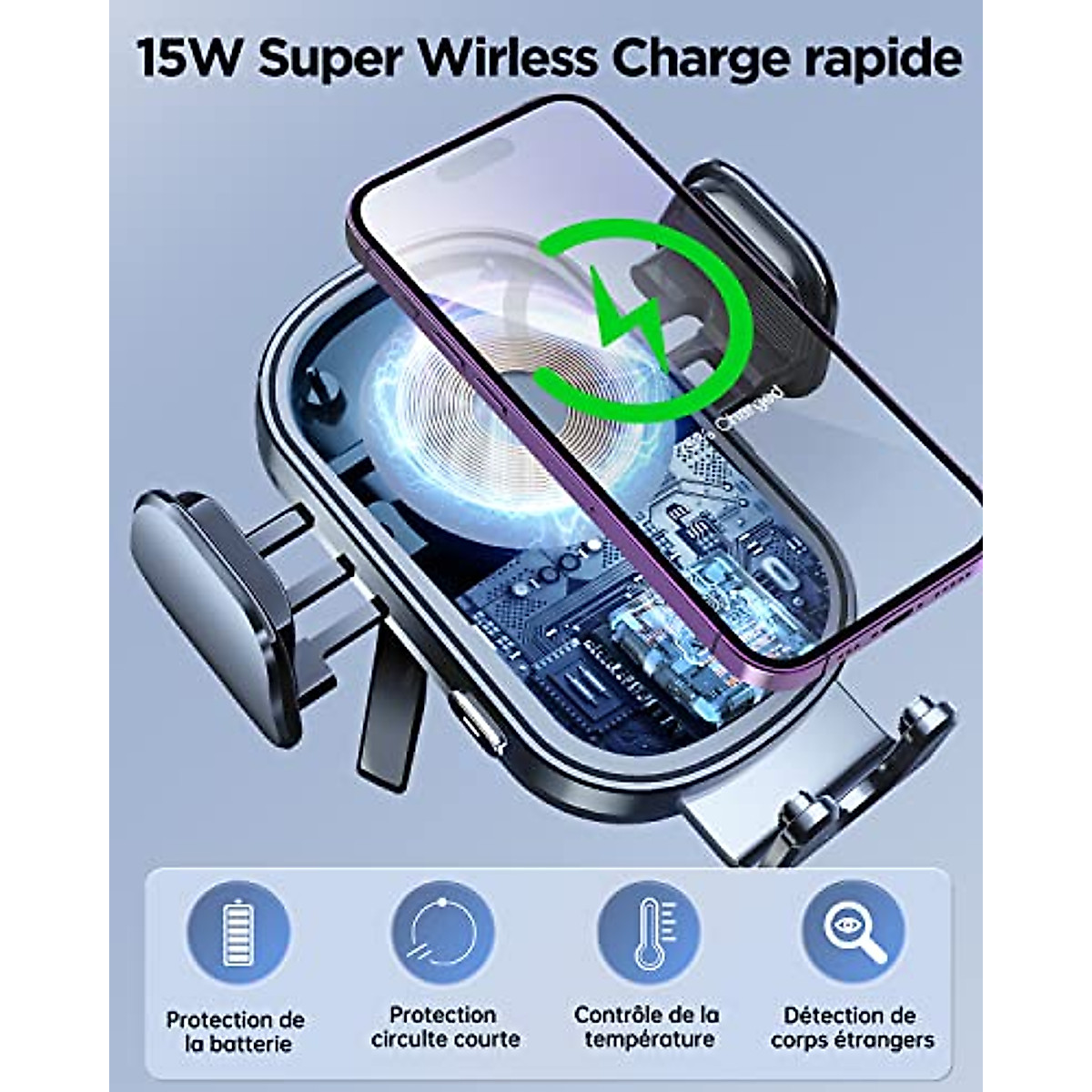 Wireless Car Charger - Lekente 15W Qi Fast Charging Car Phone Mount | Auto-Clamping Air Vent Car Cell Phone Holder for iPhone 14/13 /12/11 /X/XR/XS /8 Pro Max Mini Plus Samsung Galaxy Series