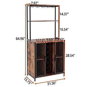 Loomie Wine Bar Cabinet with LED Lights, 5-Tier Industrial Coffee Bar, Buffet Sideboard with Adjustable Shelves, Kitchen Bar Table with Wine Rack Storage and Glass Slots for Liquor and Glasses,Rustic