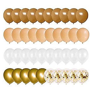 Brown and Nude Latex Balloons Set, 50 Pcs 12 Inch Tan Brown Nude White Gold Confetti Party Balloons for Birthday Baby Shower Engagement Wedding Anniversary Party Decorations