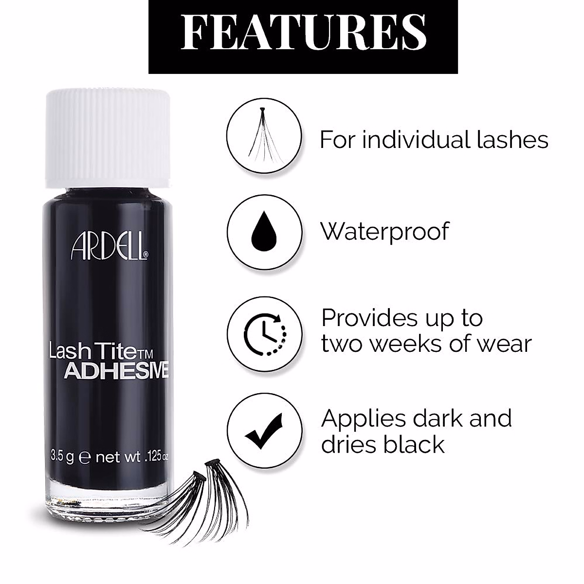 Ardell LashTite Adhesive Dark For Individual Fake Lashes, Secures False Eyelashes Extension For Weeks .125 Oz, 2 Pack