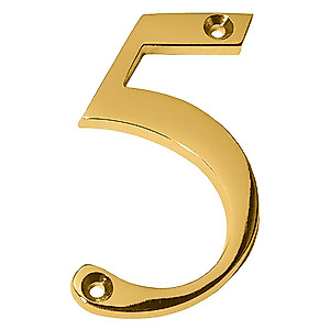 Clio 3-Inch Solid Brass Letters Address Signs For Houses Mailbox Numbers House Numbers For Outside, Address Plaques for House Numbers For Modern Mailbox, Outdoor Wall Decor (Polished, Number 5)