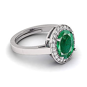 LMDPRAJAPATIS Natural 10.25 Ratti Lab Certified Emerald Panna 925 Sterling Silver Oval Shape Solitaire Adjustable Ring