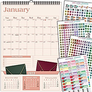 JOYCOLOR 2023 Wall Calendar with Pockets - Minimalist Calendar 2023 Monthly Wall,16.5 x 11.5", Witches Calendar with Lunar from January 2023 to December 2023, Great for Planning and Organizing