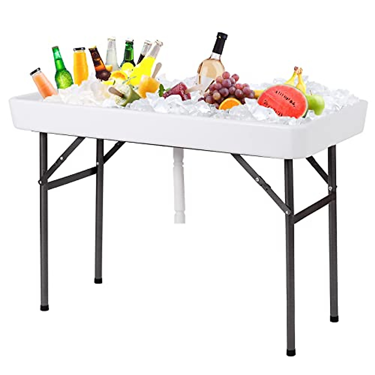 KOTEK Folding Ice Cooler Table with Matching Skirt & Drain Hose, Foldable Beverage Cooler Table Buffet Cooler Server, Portable Chill Table for Party, Picnic, BBQ, Camping